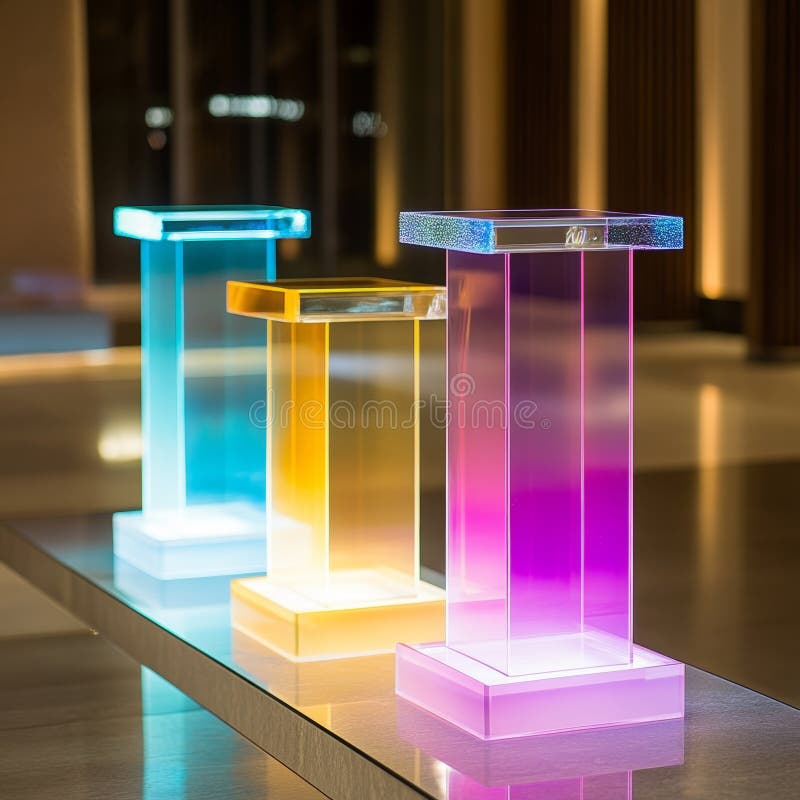 Colorful Glass Display Stand with Geometric Shapes. 3D Rendering Stock ...