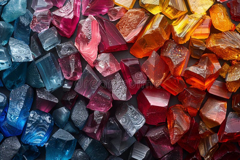 Colorful Glass Fragments Arranged Attractively on Dark Background Stock ...