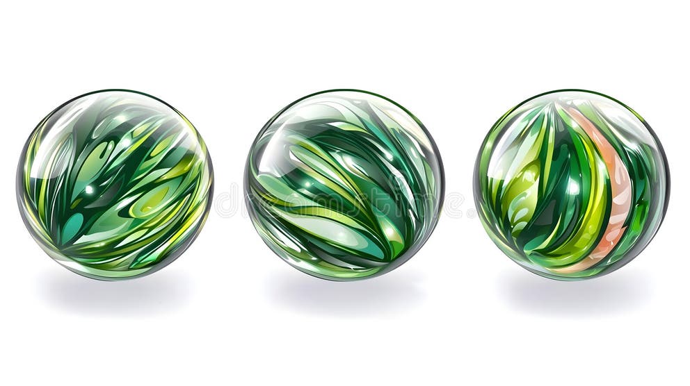 Colorful Glass Marbles with Green Patterns Stock Illustration ...