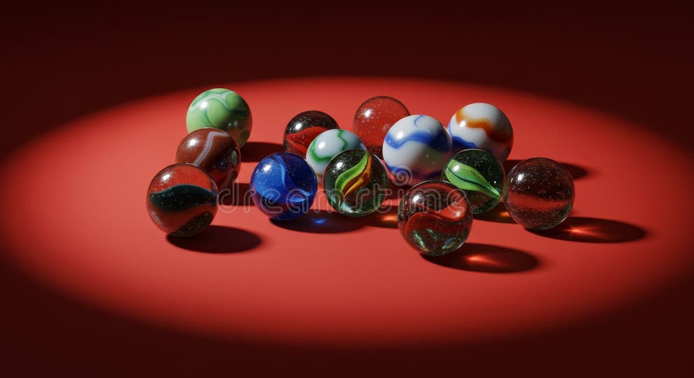 Colorful Glass Marbles on Red Surface a Group of Colorful Glass Marbles ...