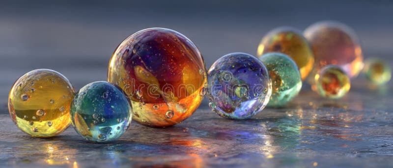 Colorful Glass Marbles on Reflective Surface Stock Illustration ...