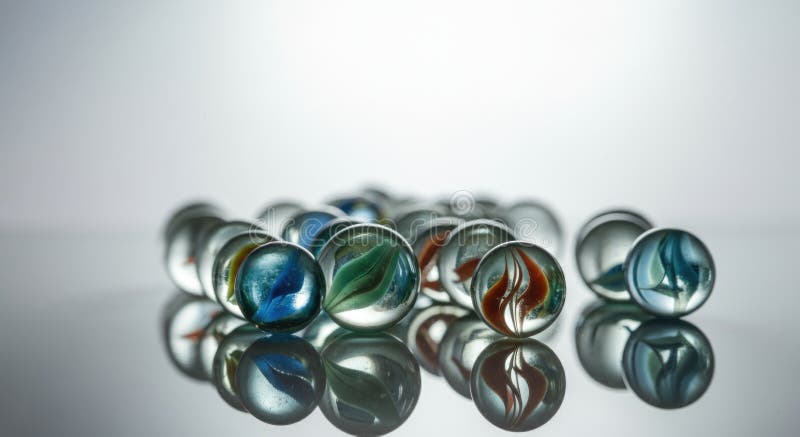 Colorful Glass Marbles on Reflective Surface with Soft Lighting Stock ...