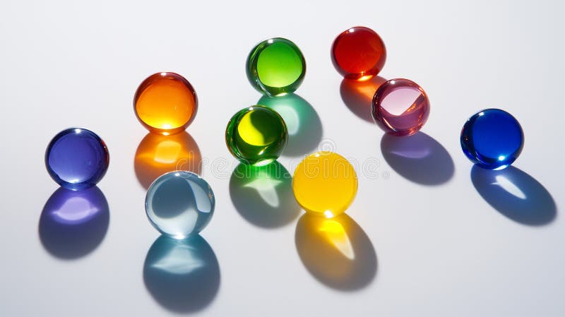 Colorful Glass Marbles with Shadows on Flat Surface Detailed Light ...
