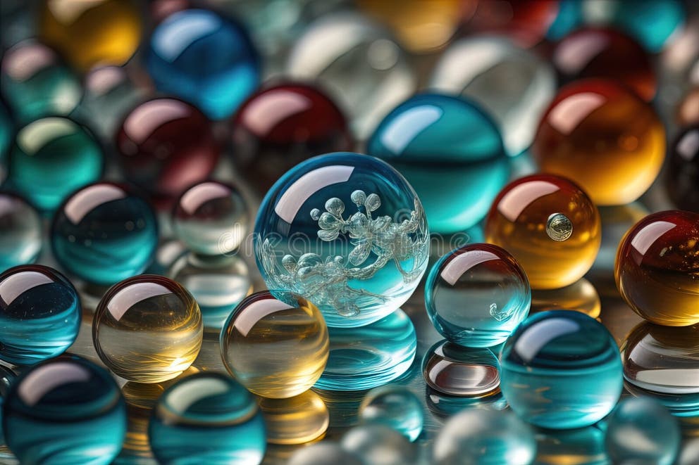 Colorful Glass Marbles on a the Table. Selective Focus Stock ...