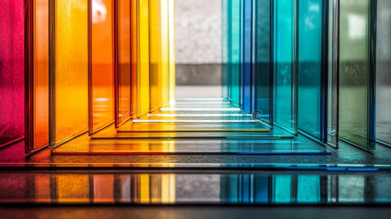 Colorful Glass Panels Create Abstract Rainbow Pathway Stock ...