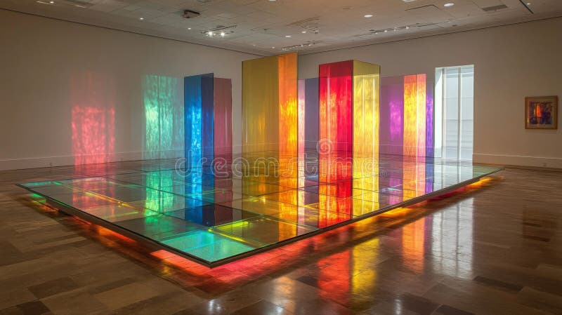 Colorful Glass Panels Illuminate Glass Floor Installation Stock ...