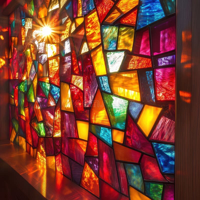 Colorful Glass Panels Lined Up on a Wall Create a Vibrant Visual ...
