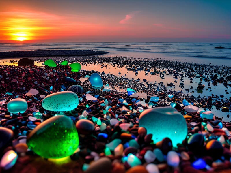 Colorful Glass Pebbles Beach during the Sunset Stock Photo - Image of ...