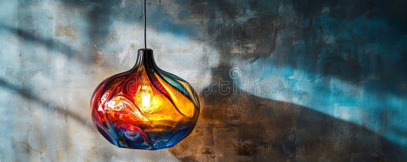 Colorful Glass Pendant Light Casting Shadow on Textured Wall, Interior ...