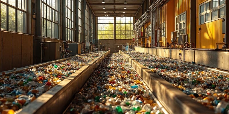 Colorful Glass Pieces Spread Across Sorting Tables in a Waste ...