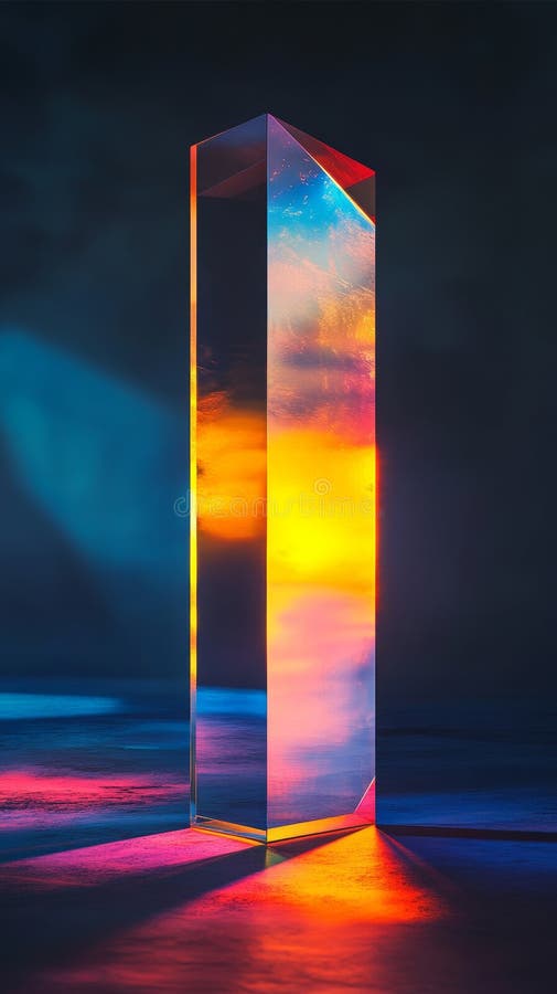 Colorful Glass Prism with Sunset Reflection on Dark Background Stock ...