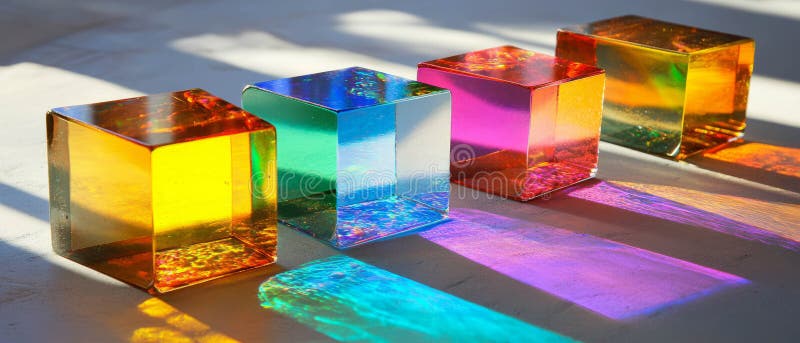Colorful Glass Prisms Reflecting Light and Casting Rainbows on a Smooth ...