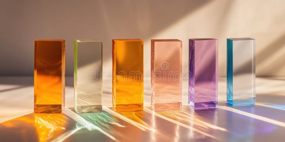 Colorful Glass Prisms with Sunlight Reflection in a Minimalist Setting ...