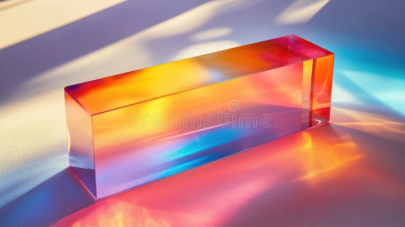 Colorful Glass Rectangular Prism with Gradient Design on a White ...