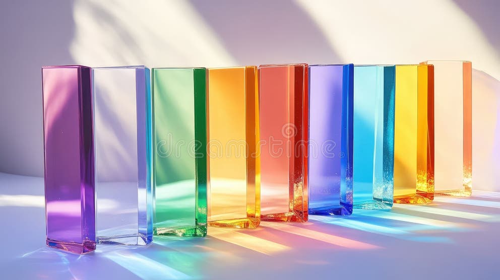 Colorful Glass Rectangular Prism with Gradient Design on a White ...