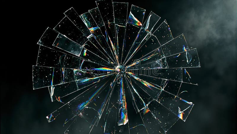 Colorful Glass Shards in Air Reflecting Rainbow Light on Dark ...