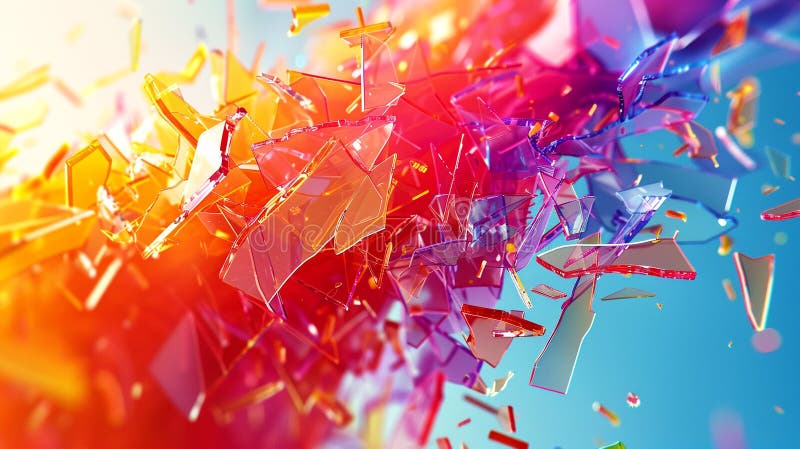 Colorful Glass Shards Exploding Against Blue Sky Stock Illustration Illustration Of Colorful