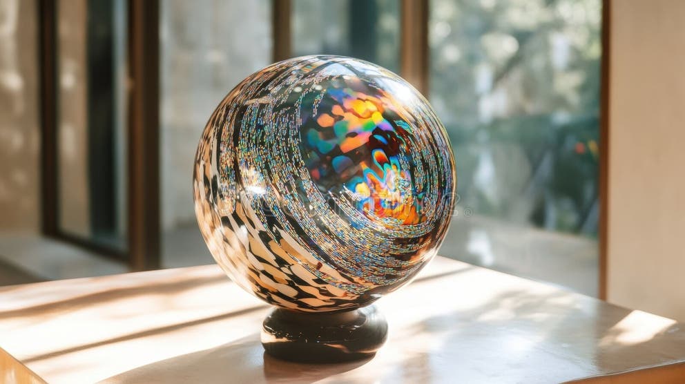 Colorful Glass Sphere Reflecting Light and Vibrant Patterns Stock ...