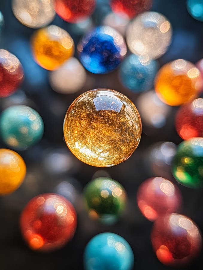 Colorful Glass Spheres with Bokeh and Reflections. Stock Image - Image ...