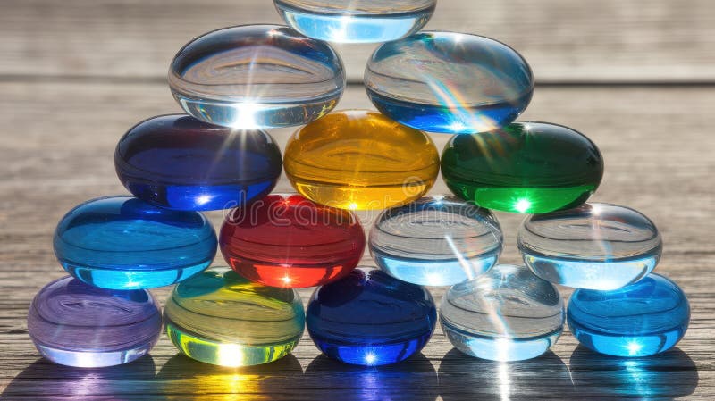 Colorful Glass Stones Arranged in a Pyramid, Reflecting Light ...