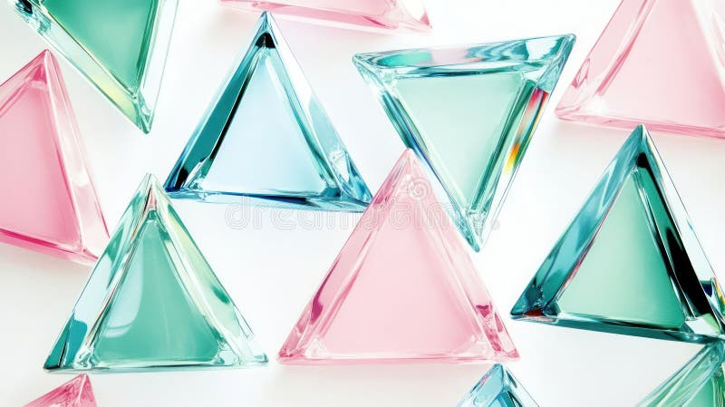 Colorful Glass Triangles in Pastel Shades Arranged on a Light ...