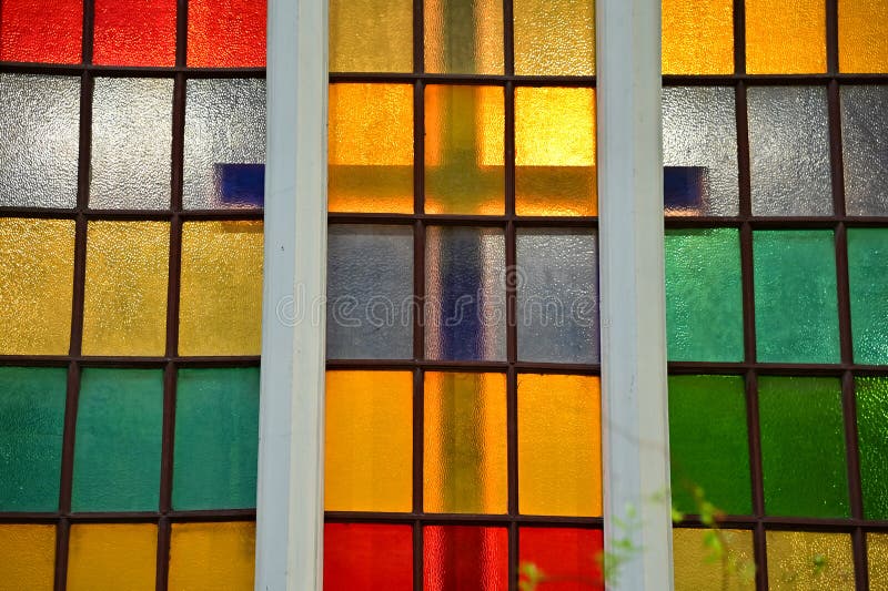 Colorful Glass Window with Grid in Church. Colorful Abstract Stained ...