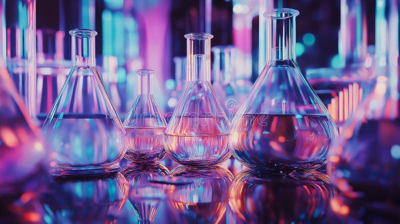 Colorful Glassware Reflecting Light in a Laboratory Setting during a ...