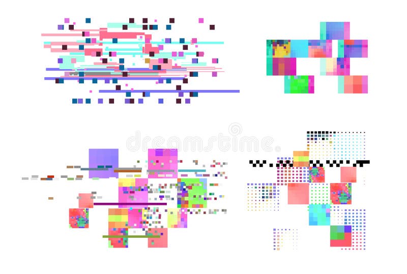 Colorful Glitch Art Elements Vector Illustration Set Stock Vector ...