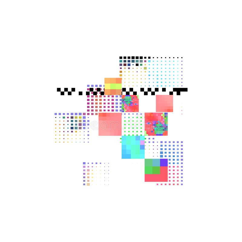 Colorful Glitch Screen Elements Vector Background, Digital Pixels and ...