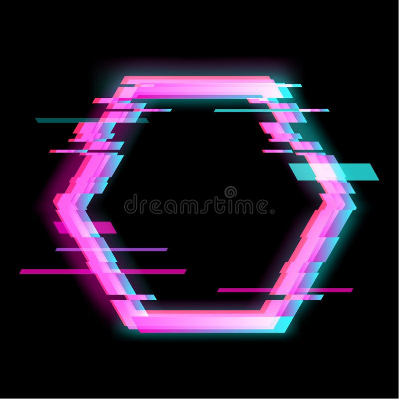 Colorful Glitch Square Geometric Shape, Frame with Neon Glitch Effect ...