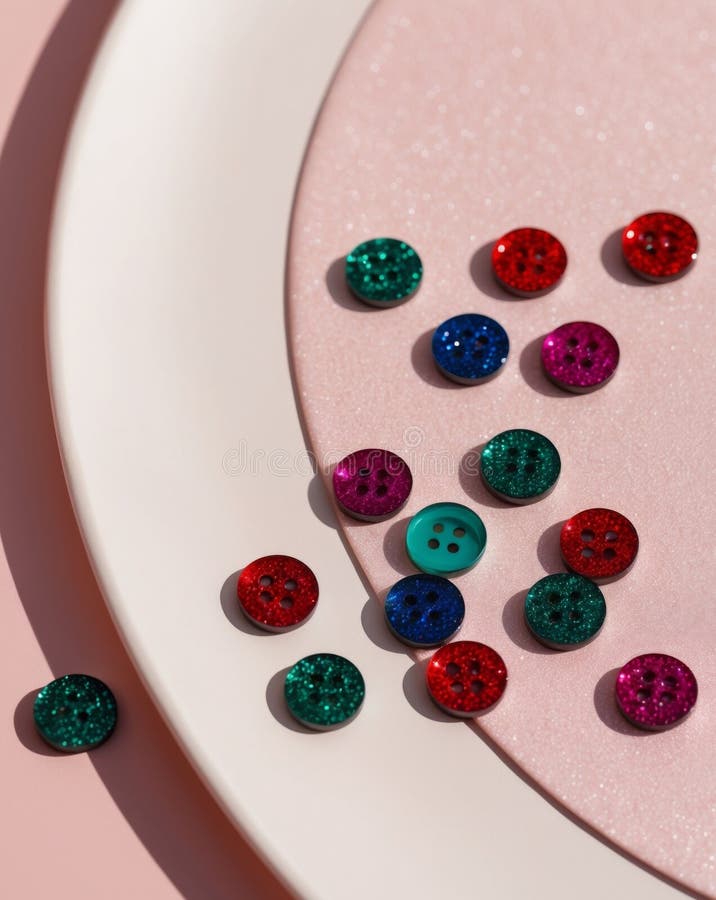 Colorful Glitter Buttons on Pink Background. Stock Image - Image of ...