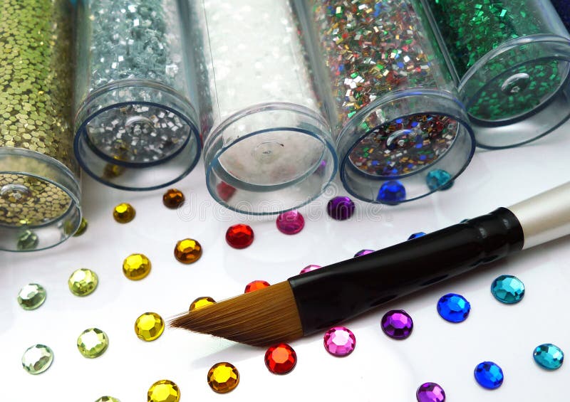 Colorful Glitter and Rhinestone Crafts with Brush Stock Image - Image ...