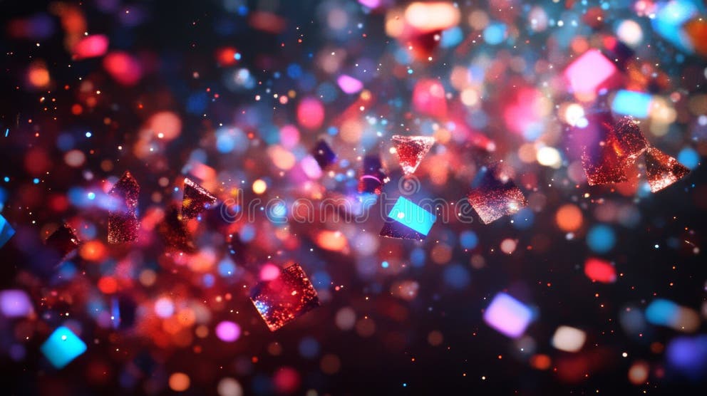 Colorful Glittering Shapes Float in Dark Space Stock Illustration ...