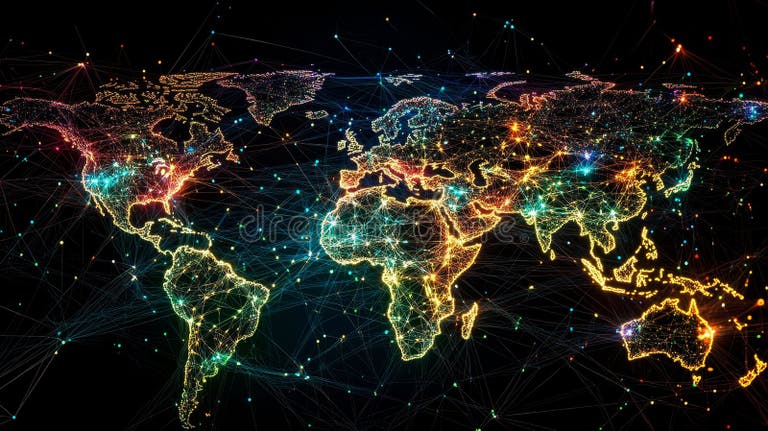 Colorful Global Network Visual with Connected Points and Lines Stock ...