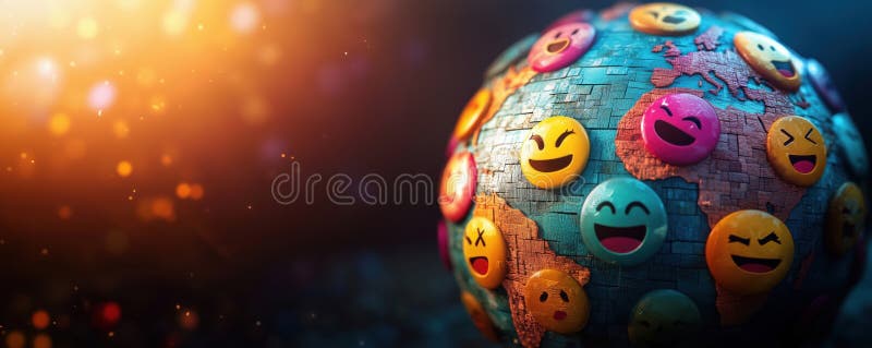 Colorful Globe Adorned with Smiling Emojis Representing Global ...