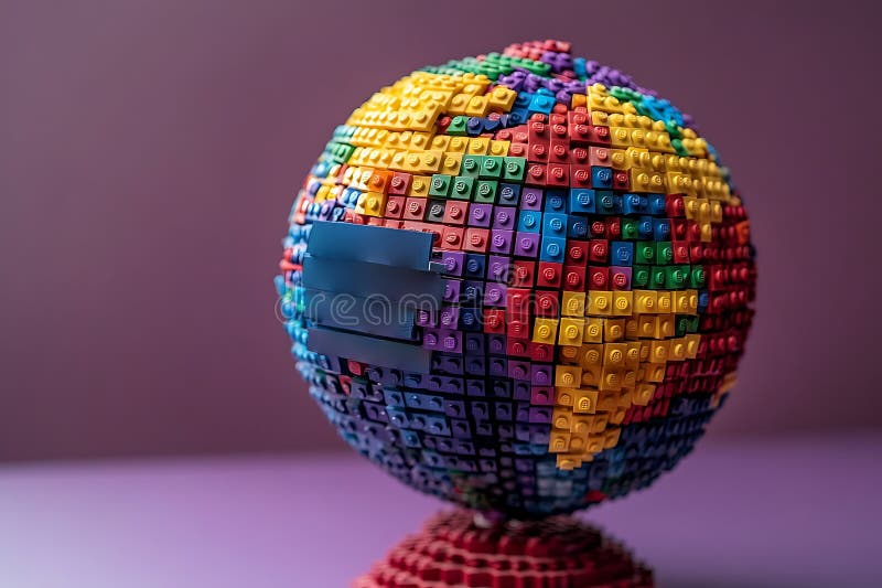 Colorful Globe Built with Toy Blocks, Creative World Sphere on a Stand ...