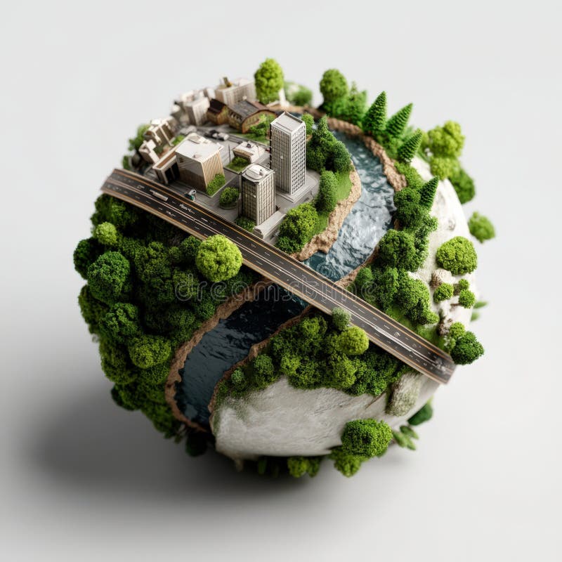 A Colorful Globe Featuring Various Trees and Buildings Placed on it ...
