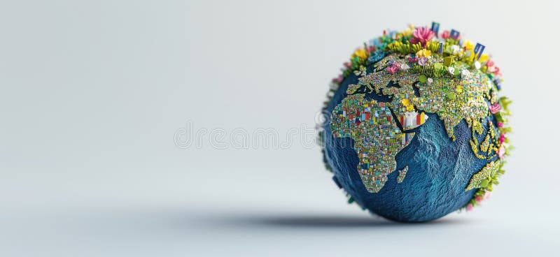 Colorful Globe Made of Flowers and Flags Representing Global Unity and ...