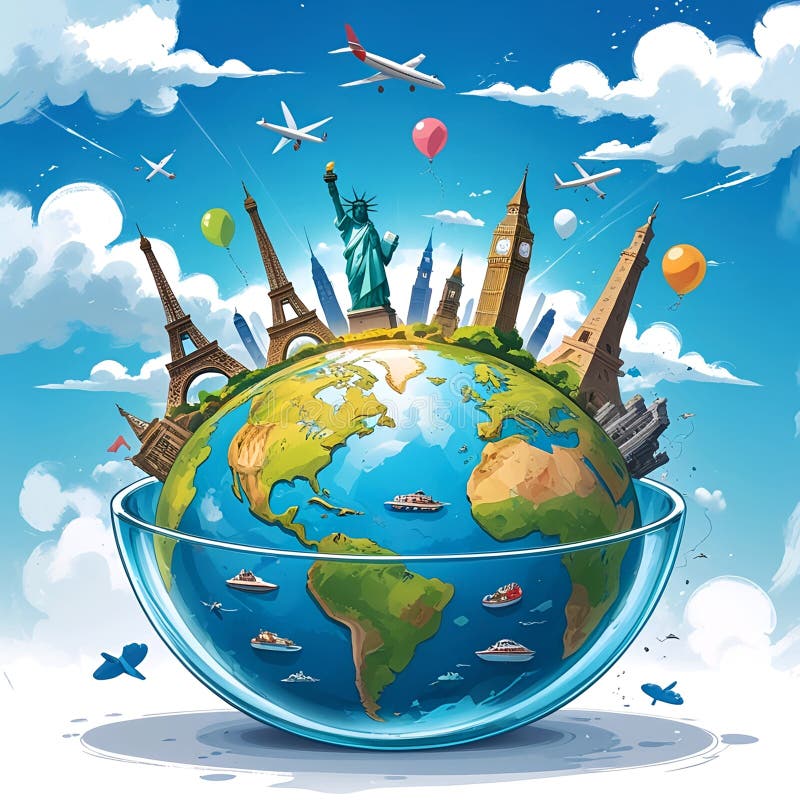 Colorful Globe Showcasing Iconic Landmarks and Travel Stock Image ...