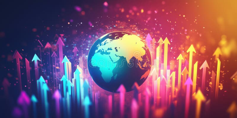 Colorful Globe with Upward Arrows Representing Growth and Progress in a ...