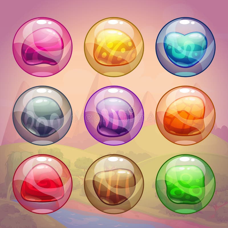 Colorful Glossy Bubbles with Magic Stones Inside Stock Vector ...