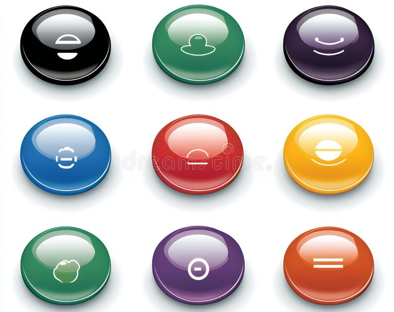 Colorful Glossy Buttons Interface Elements App Icons Web Design Stock ...