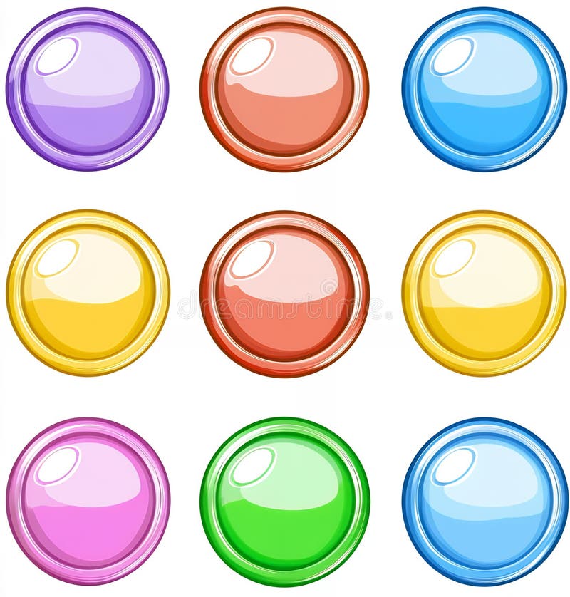 Colorful Glossy Buttons Web Design Elements Game UI App Icons Interface ...
