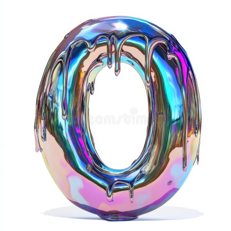 A Colorful, Glossy, Dripping Letter "O" with a Reflective Surface Stock ...