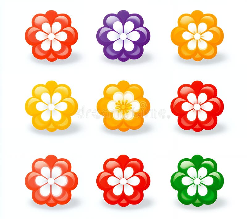 Colorful Glossy Flower Icons Spring Summer Design Elements Stock ...