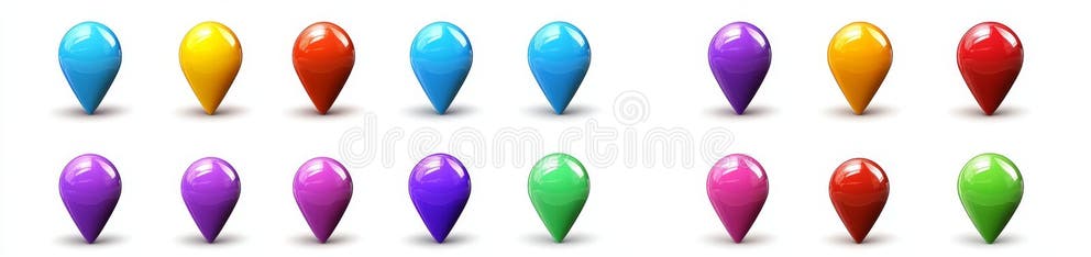 Colorful Glossy Map Markers 3D Render, Location Icons, 2 Rows, White ...