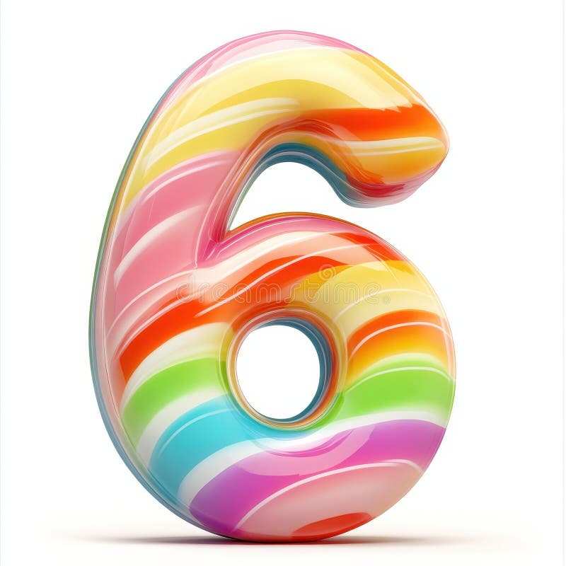 A Colorful, Glossy Number Six with a Swirled Candy-like Design Stock ...