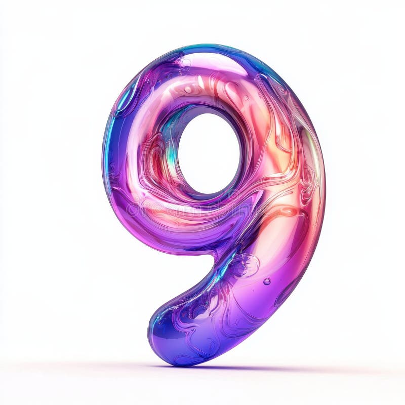 A Colorful, Glossy Numeral Nine with a Swirling Pattern, Showcasing ...