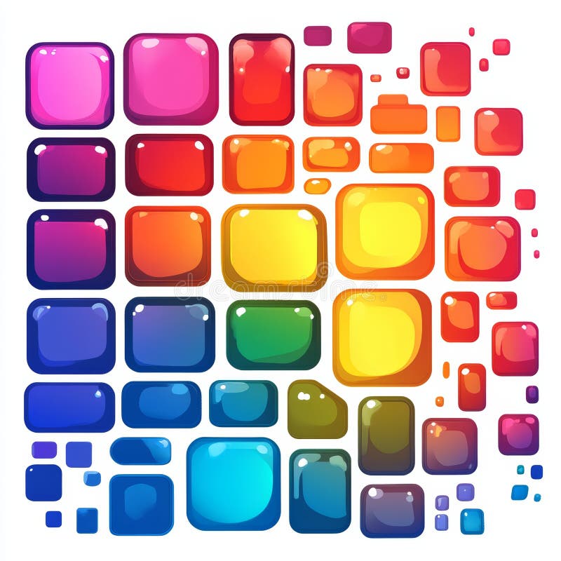 Colorful Glossy Square Buttons Game UI Design Elements Stock ...