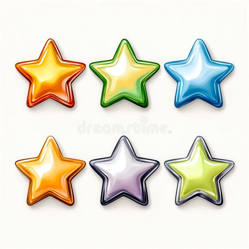 Colorful Glossy Stars on Transparent Background for Ui Design Stock ...
